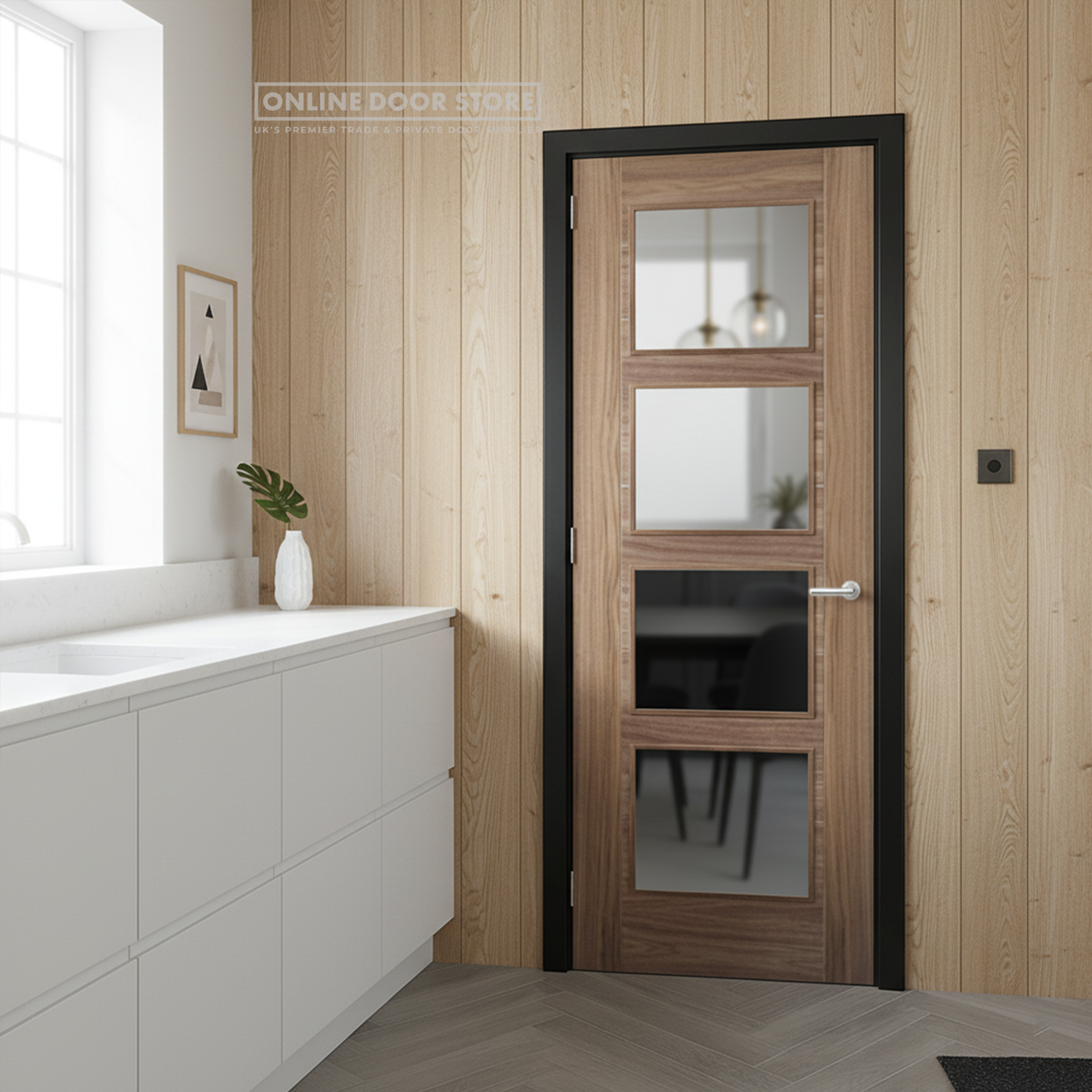 LPD Walnut Vancouver Glazed FD30 Fire Door – Online Door Store